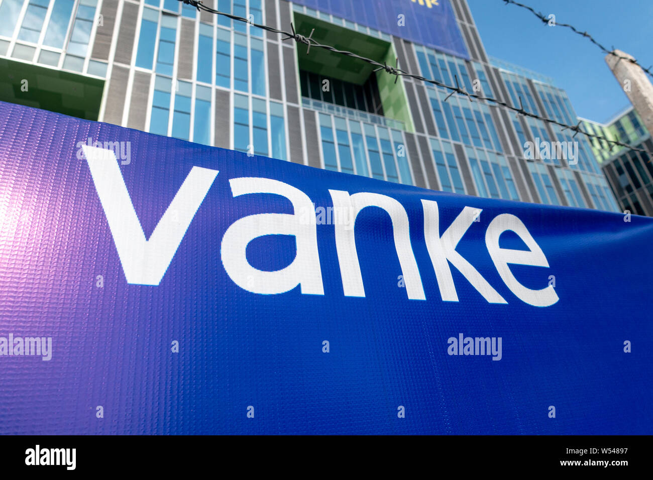 --FILE--View of a logo of Vanke at the Vanke Plaza in Shanghai, China ...