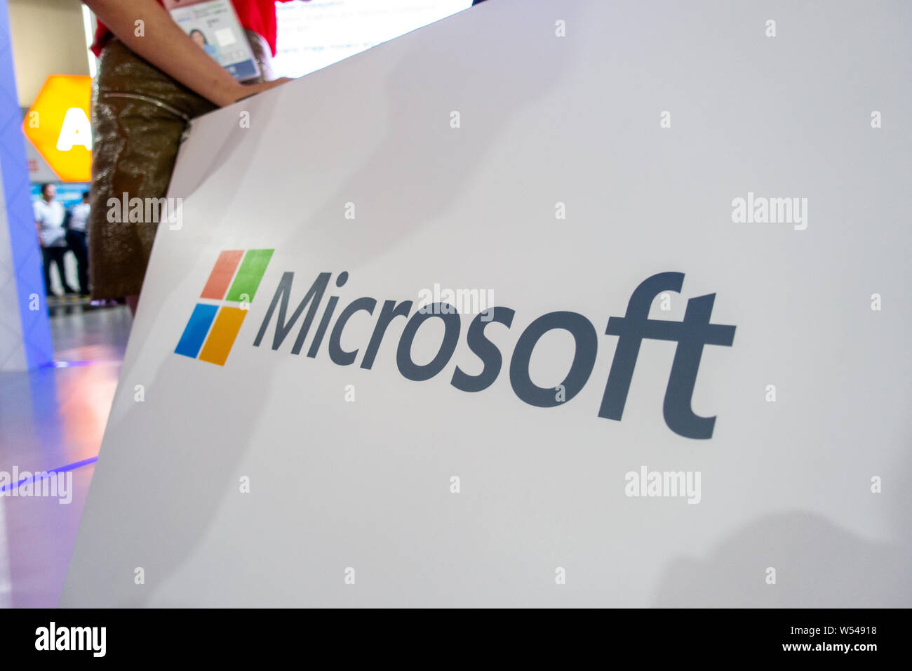 --FILE--View of the stand of Microsoft during the 2018 World Artificial ...