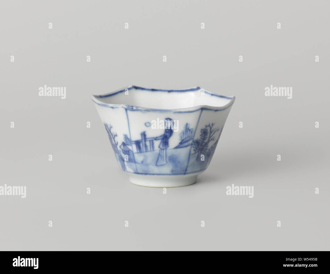 Hexagonal cup with landscapes and figures, Hexagonal porcelain cup ...