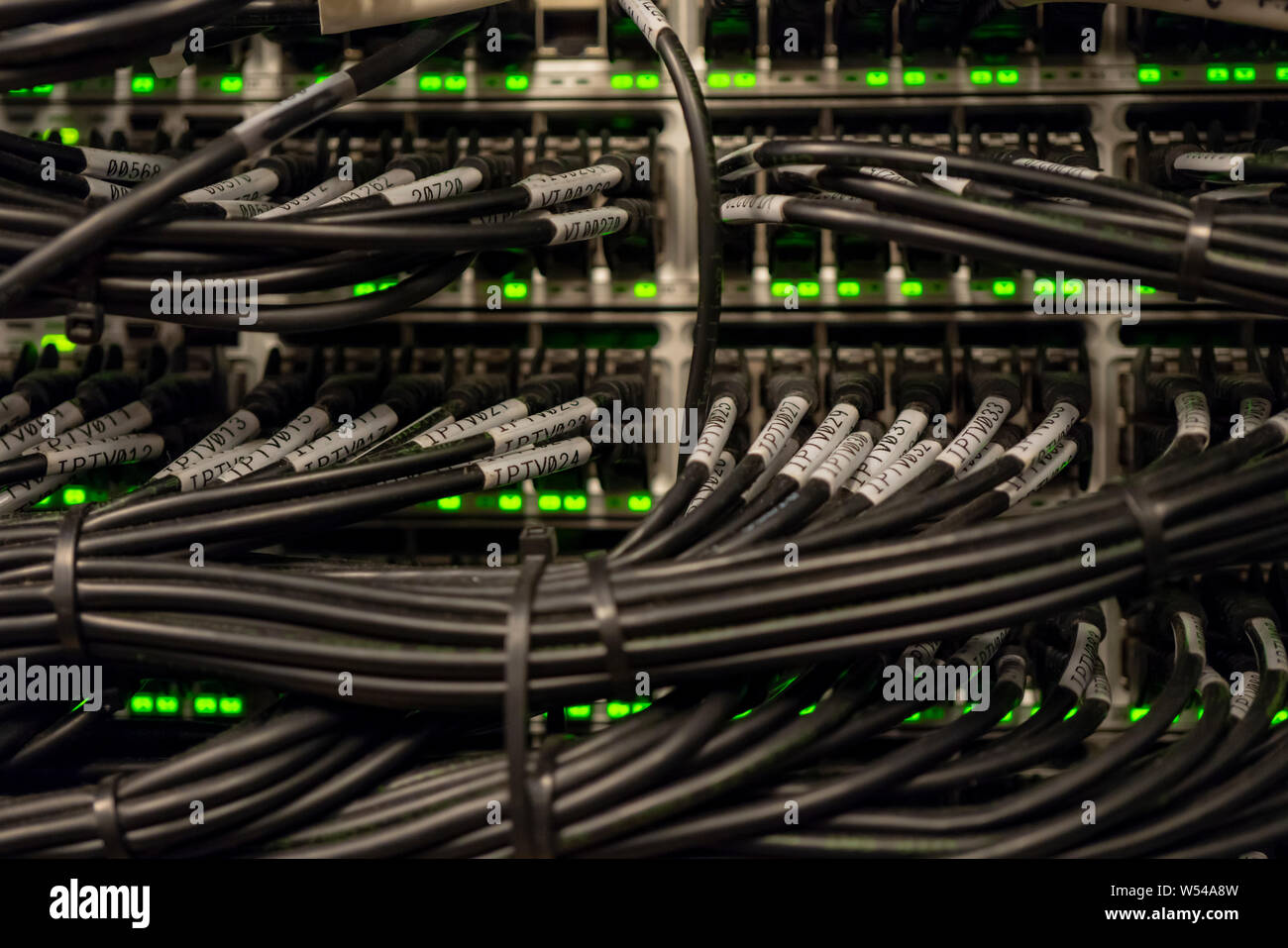 Network Switch and Ethernet Cables Patched into Local Network and IPTV ...