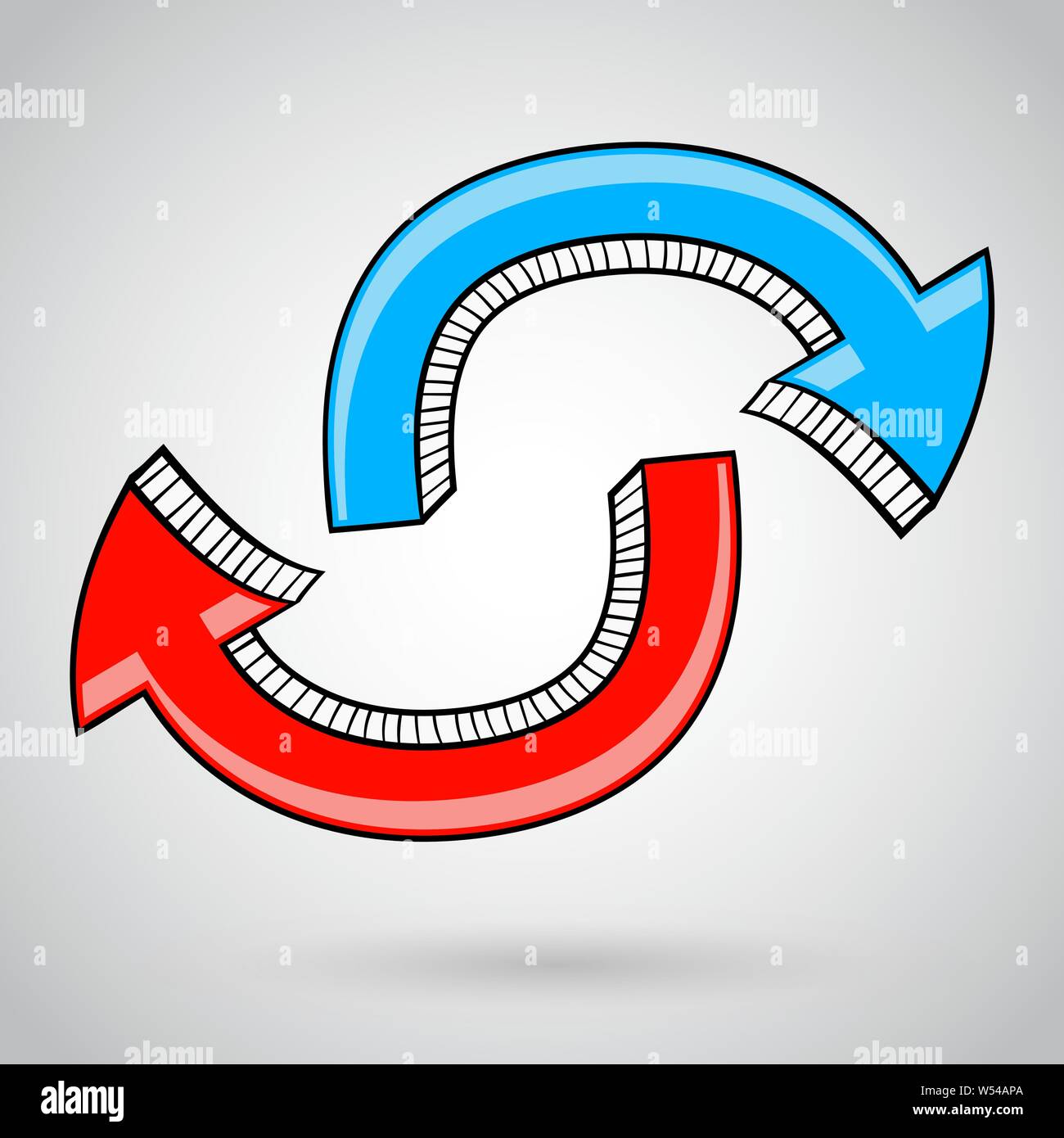 Arrows in circular motion. Red and blue set on gray background. Hand ...
