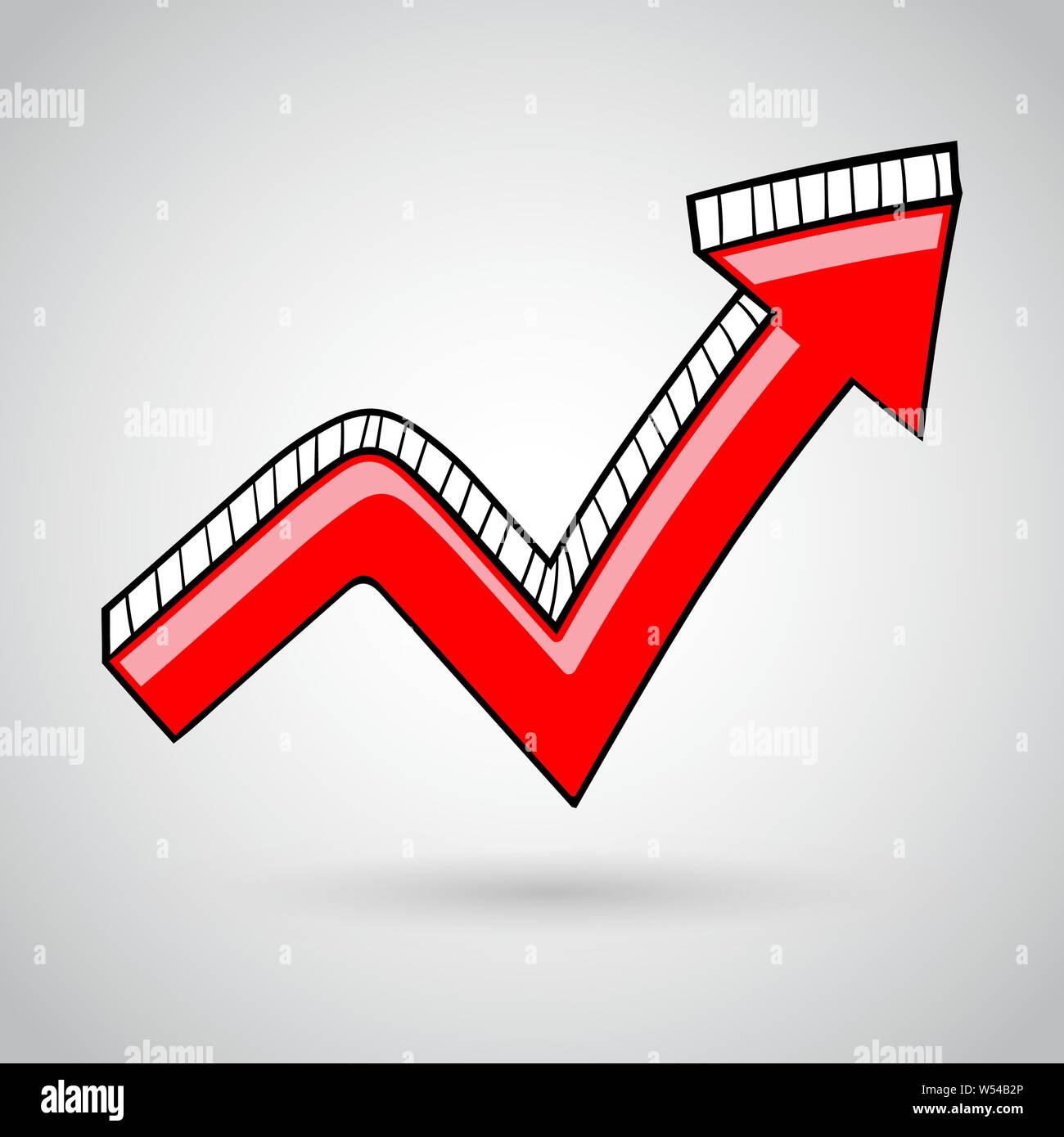 Red arrow. Bent hand drawn sketch on gray background Stock Vector Image ...