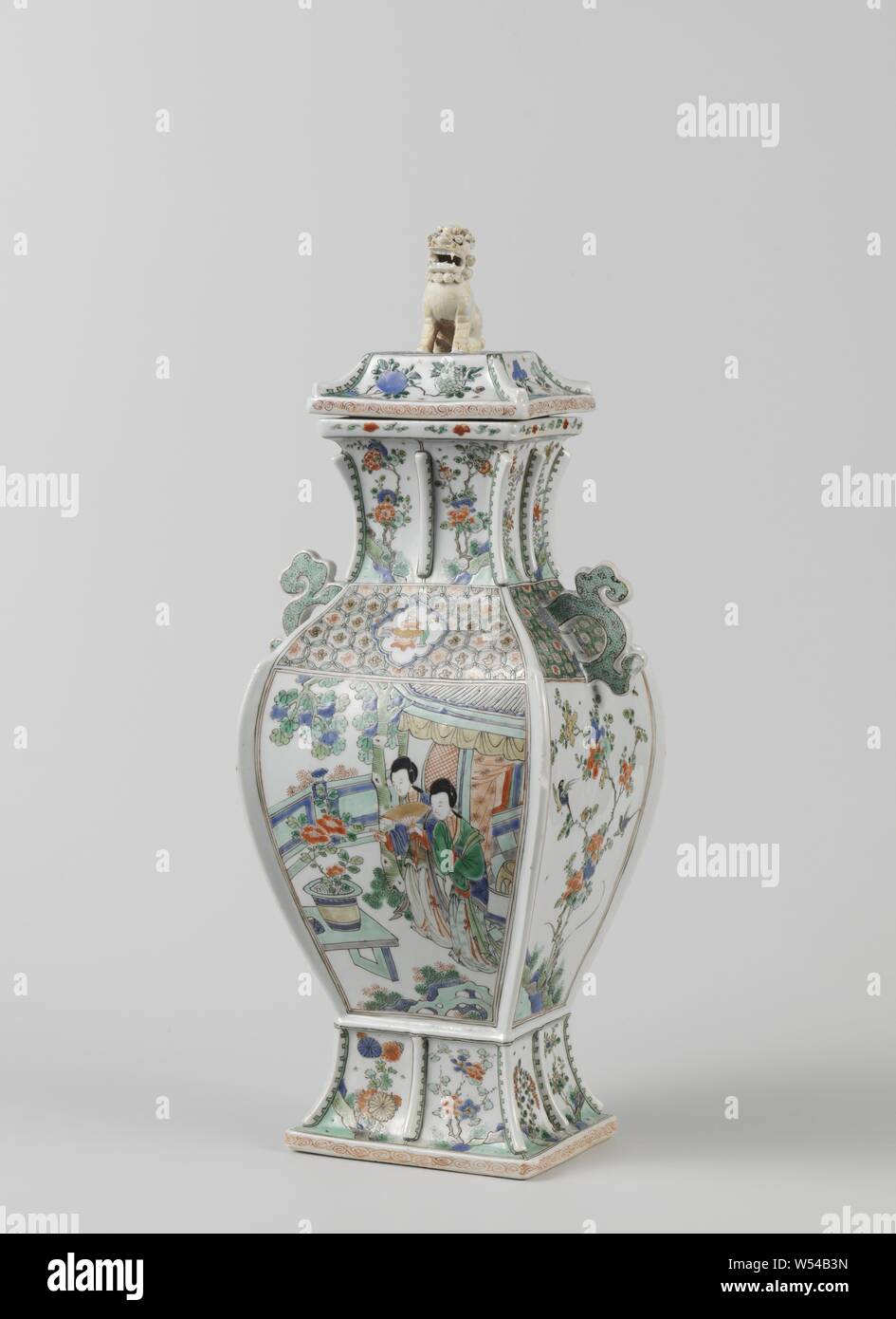 Rectangular, covered, baluster vase in the shape of a bronze vessel ...