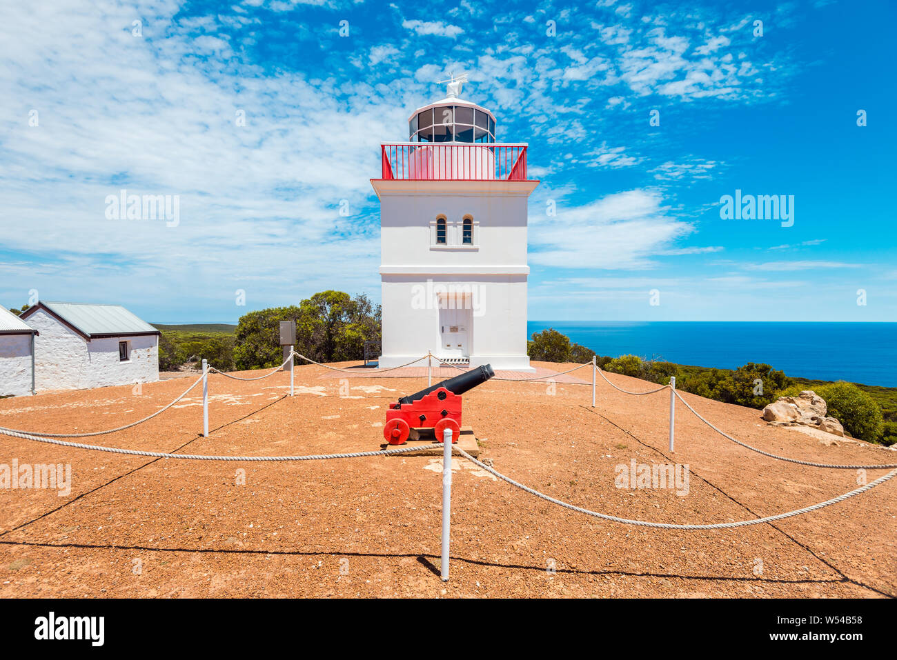 Iconic Cape Borda Lighthouse with cannon on a bright summer day ...
