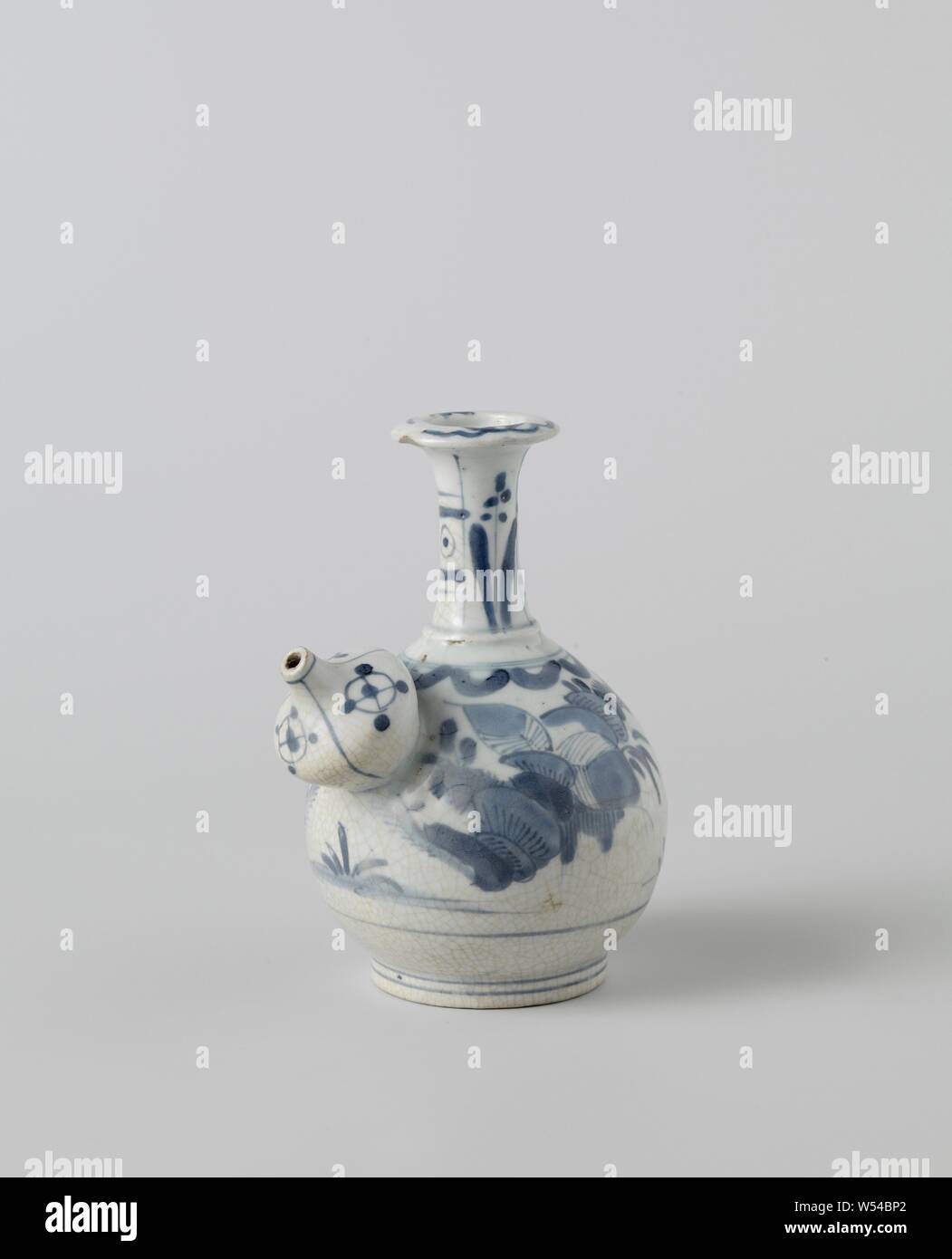 Kendi with flower sprays and a landscape with rocks and plants, Kendi ...