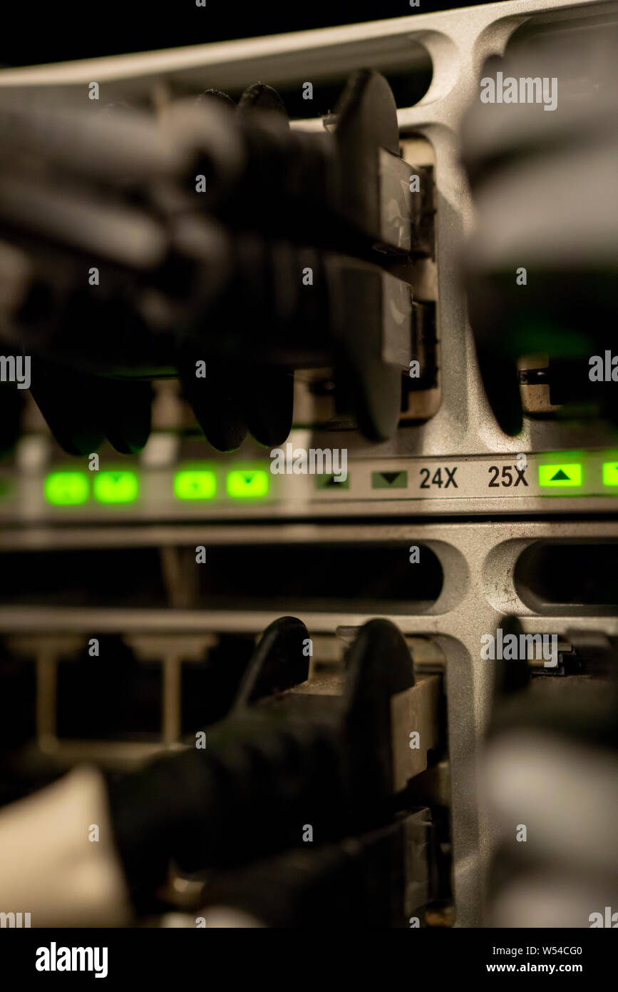 Network Switch and Ethernet Cables Patched into Local Network and IPTV ...