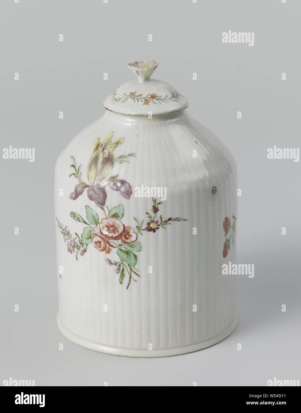 Tea caddy Tea caddy Tea caddy, ribbed, with multi-colored flower ...