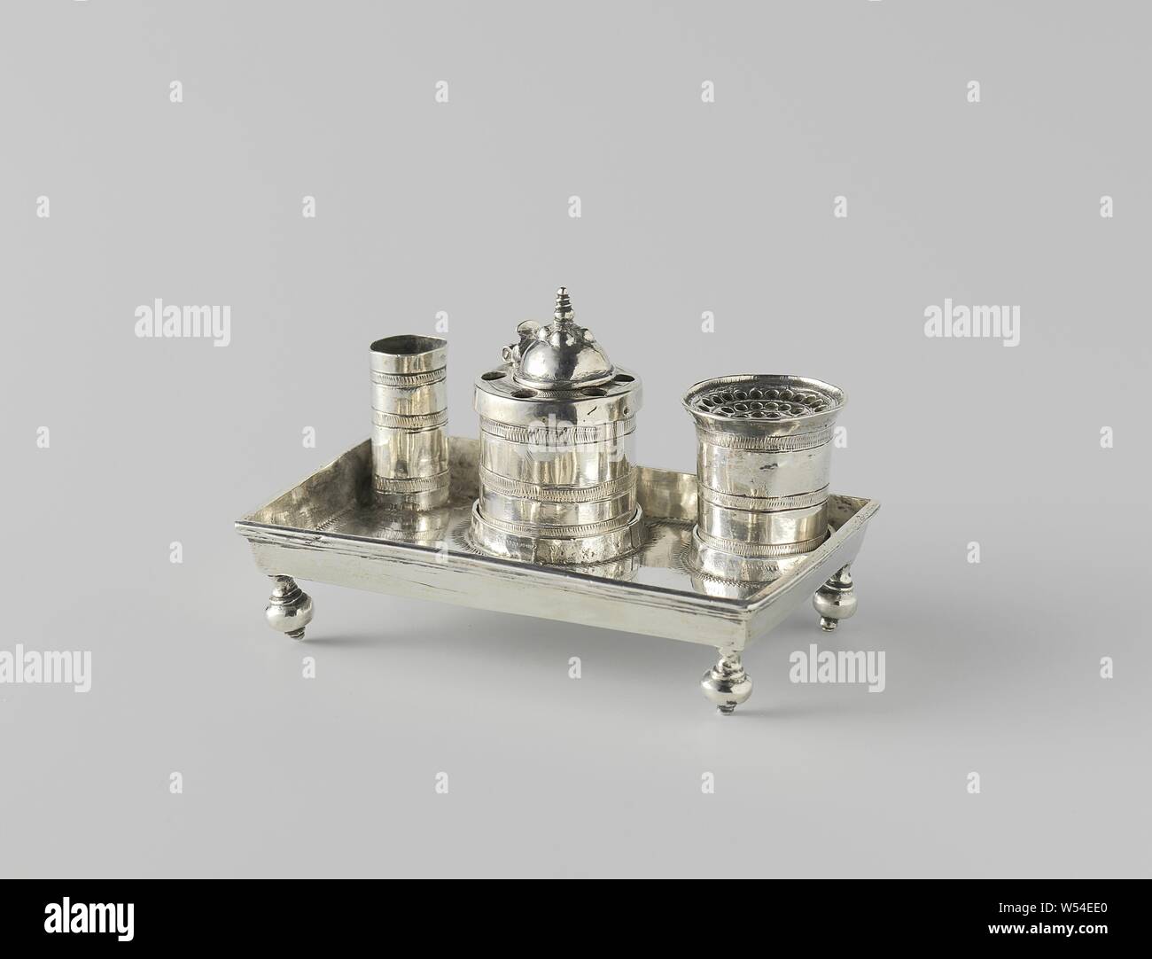 Ink set, Ink set standing on a rectangular sheet, with raised edge and ...