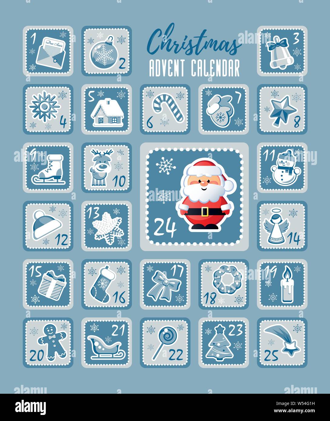 Christmas Countdown Advent Calendar with Christmas decorative icons and ...