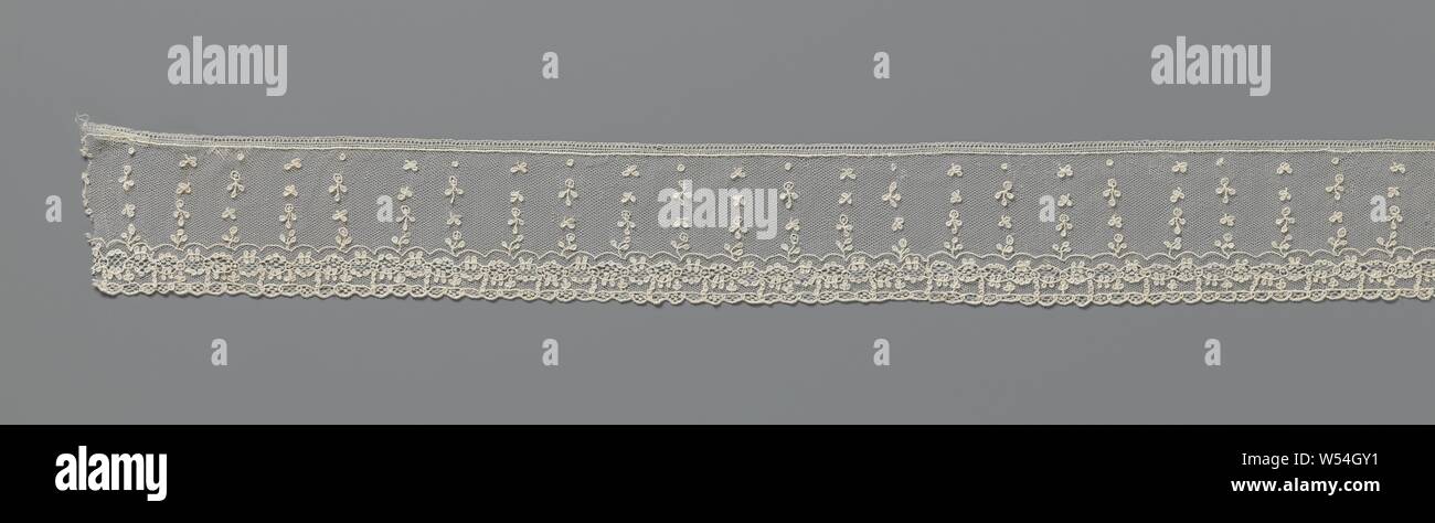 Strip of needle lace with rows of twigs and curved lines, Strip of ...