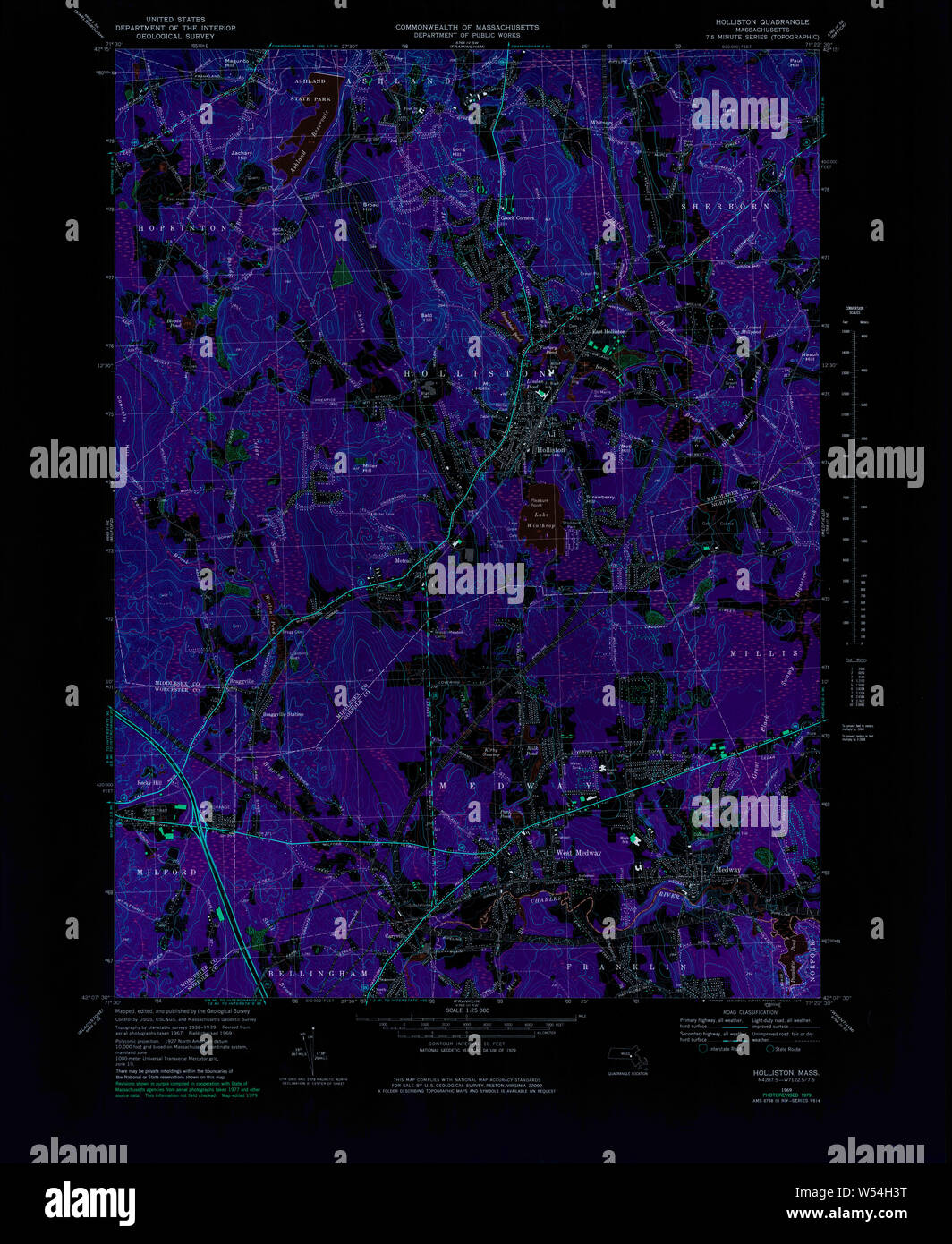 Massachusetts USGS Historical Topo Map MA Holliston 351021 1969 25000 ...