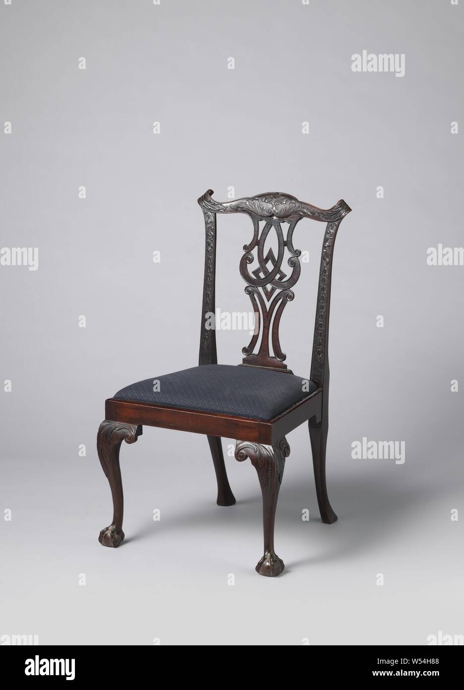 Furniture, Six mahogany chairs with leather seats. The S-shaped ...
