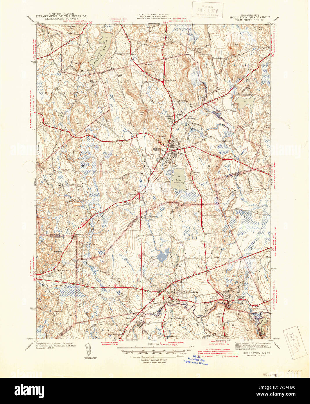 Massachusetts USGS Historical Topo Map MA Holliston 351797 1942 31680 ...