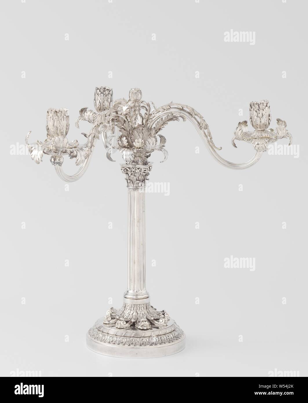 Pair of candelabra, Candelabrum with three arms, decorated with ...