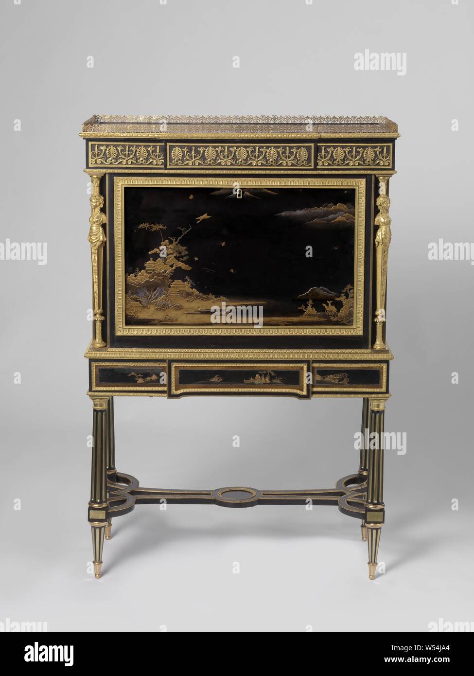 Drop-front secretary (secretary à abattant) Secretaire with Japanese ...