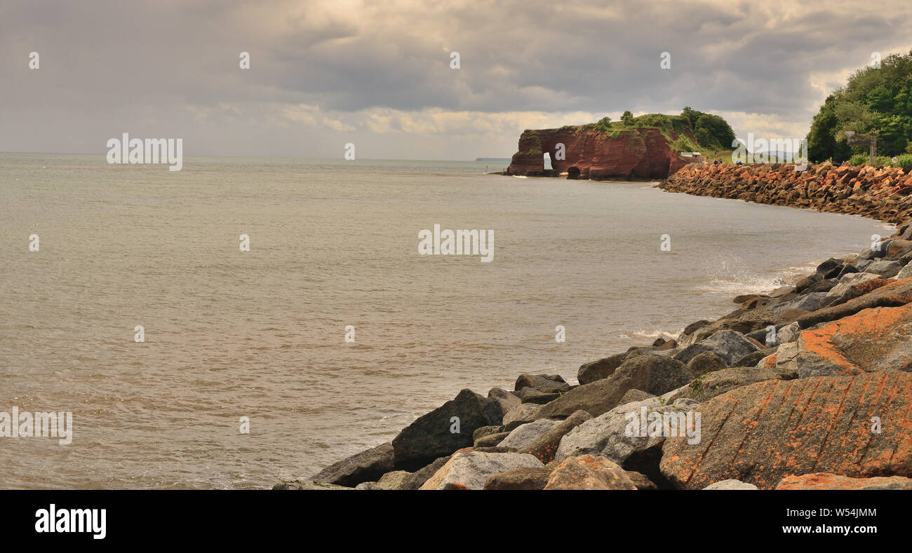 Rock armour along the sea wall at Langstone Rock, Dawlish Warren Stock ...