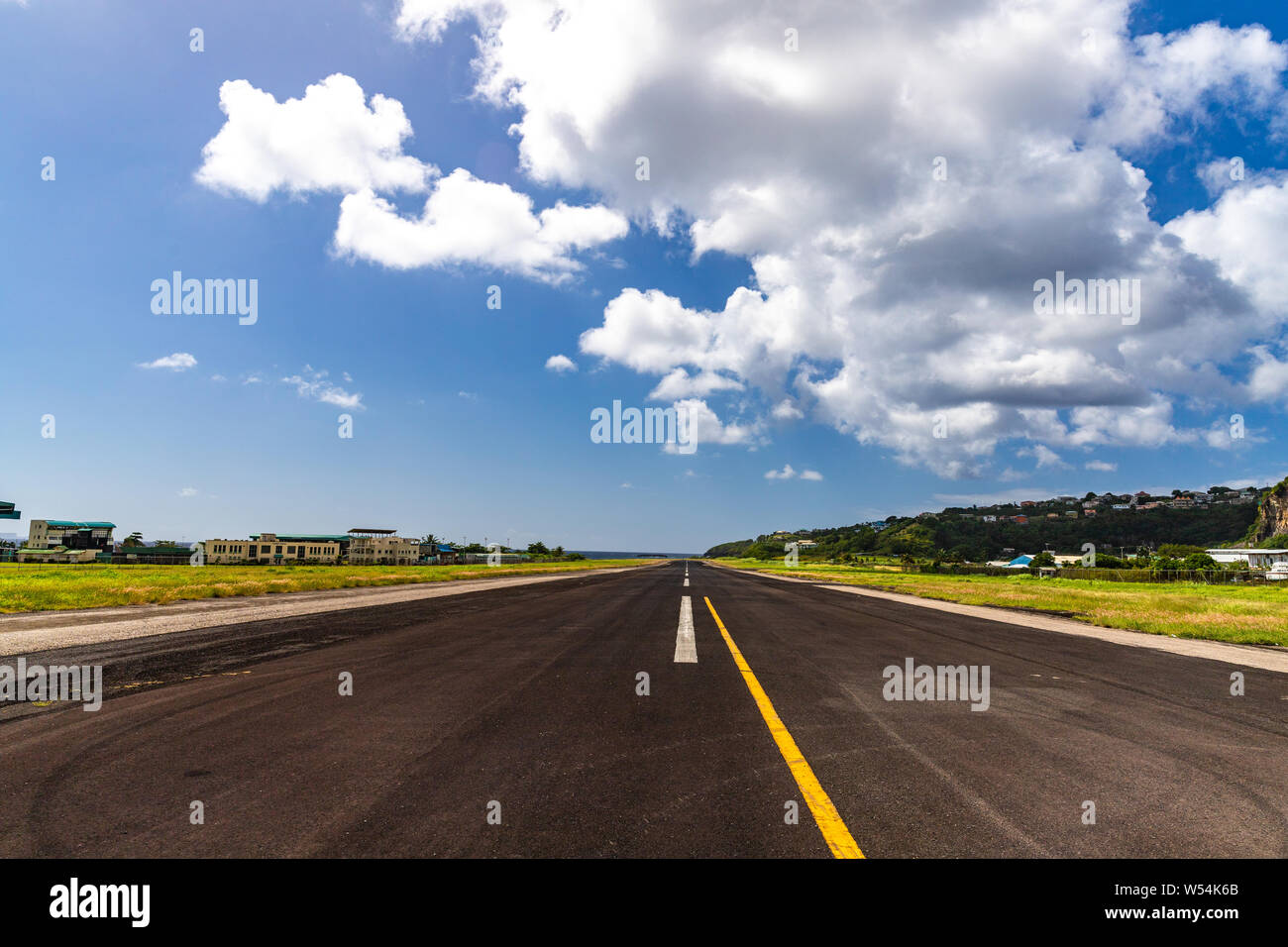 Caribbean Island runway and blue sky view in Saint Vincent and the ...