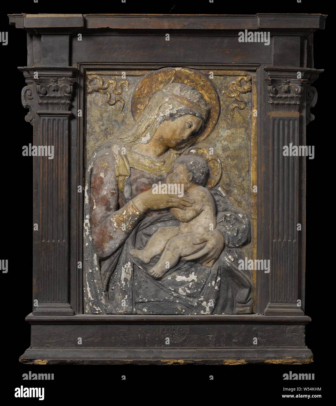 Virgin and Child, Maria with child, in polychromed stucco, in relief ...