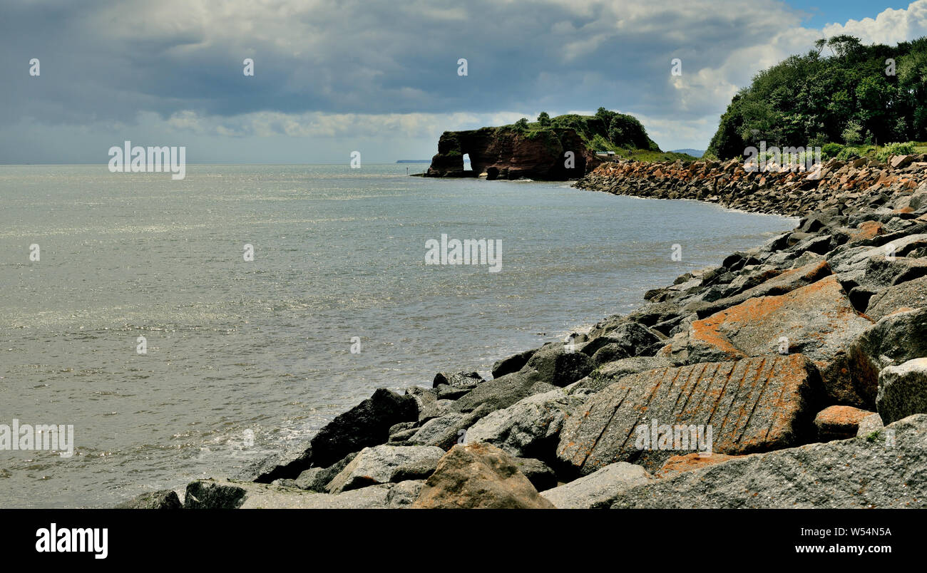 Rock armour along the sea wall at Langstone Rock, Dawlish Warren Stock ...