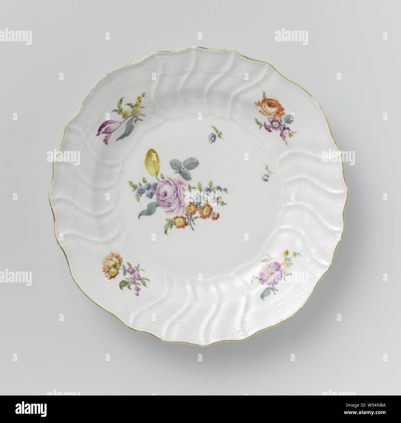 Plate, multicolored painted with Deutsche Blumen, insects and fruits ...