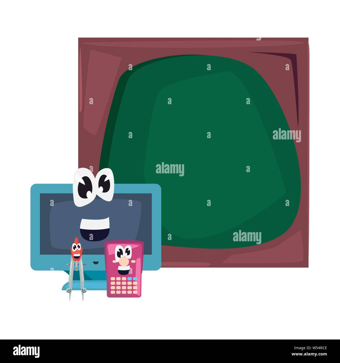chalkboard computer compass calculator cartoon back to school vector ...