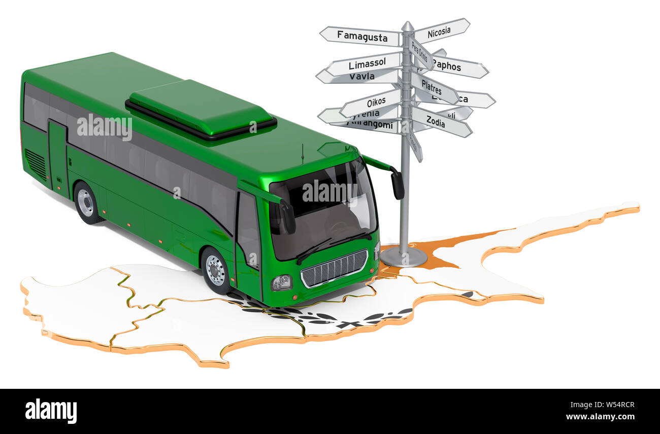 Cyprus Bus Tours concept. 3D rendering isolated on white background ...