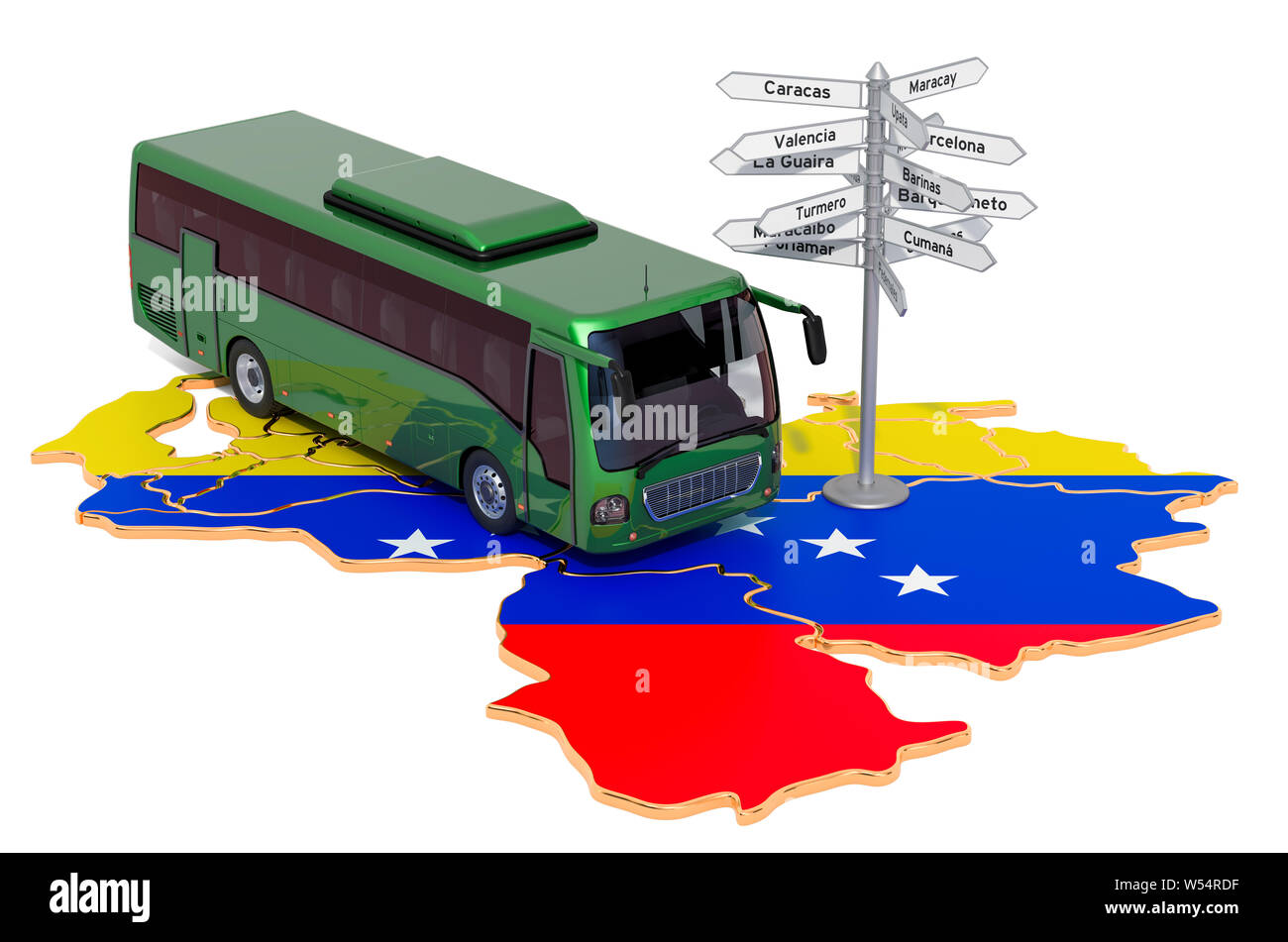 Venezuela Bus Tours concept. 3D rendering isolated on white background ...