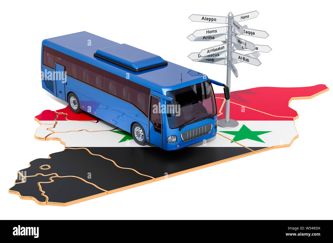 Syria Bus Tours concept. 3D rendering isolated on white background ...