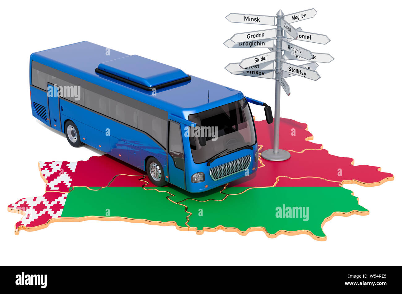Belarus Bus Tours concept. 3D rendering isolated on white background ...