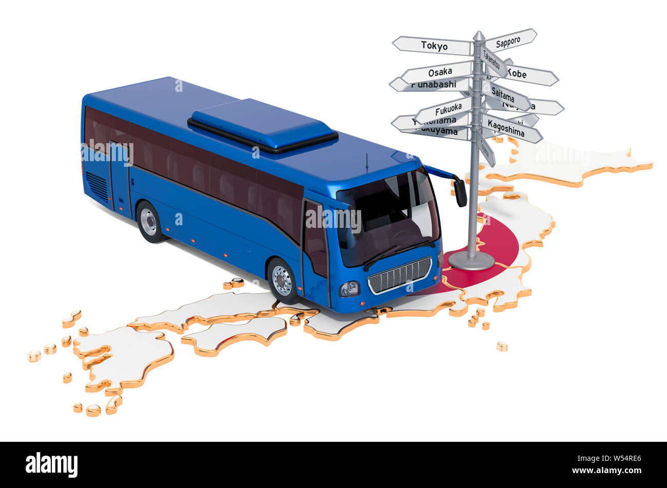 Japan Bus Tours concept. 3D rendering isolated on white background ...