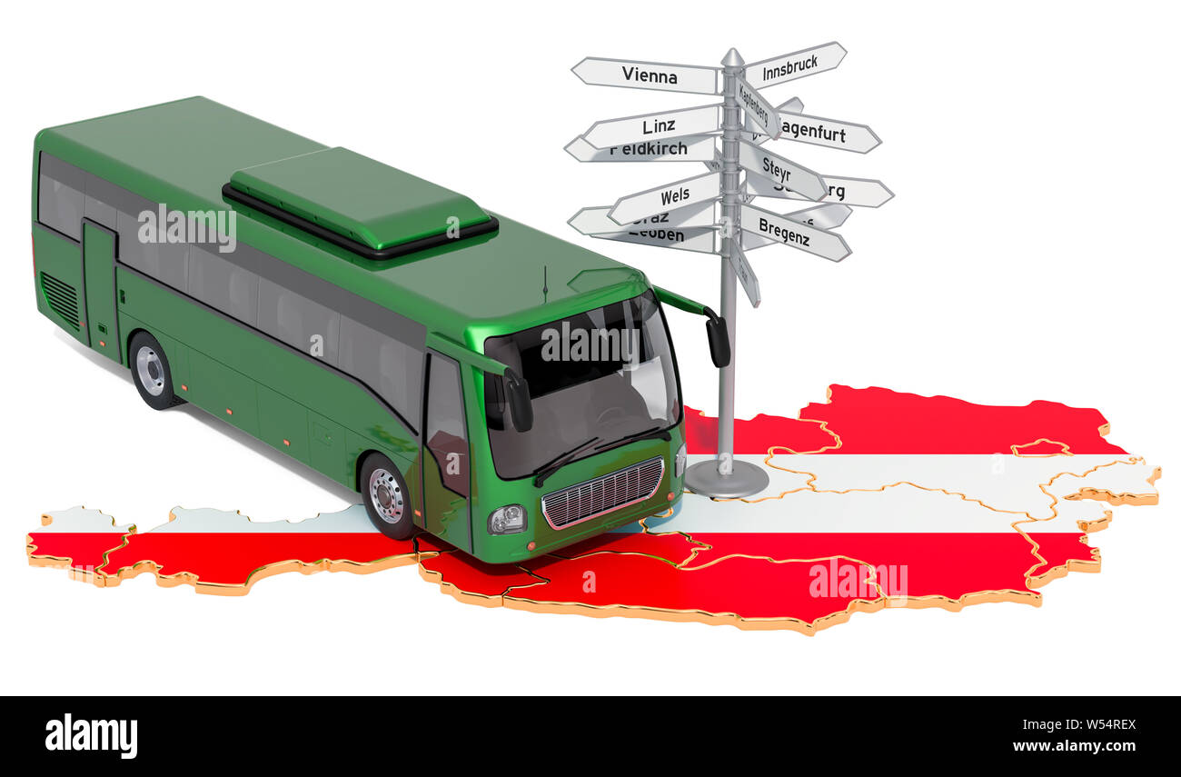 Austria Bus Tours Concept 3d Rendering Isolated On White Background