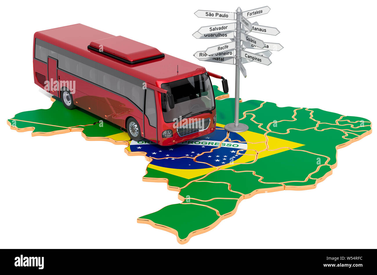 Brazil Bus Tours concept. 3D rendering isolated on white background ...