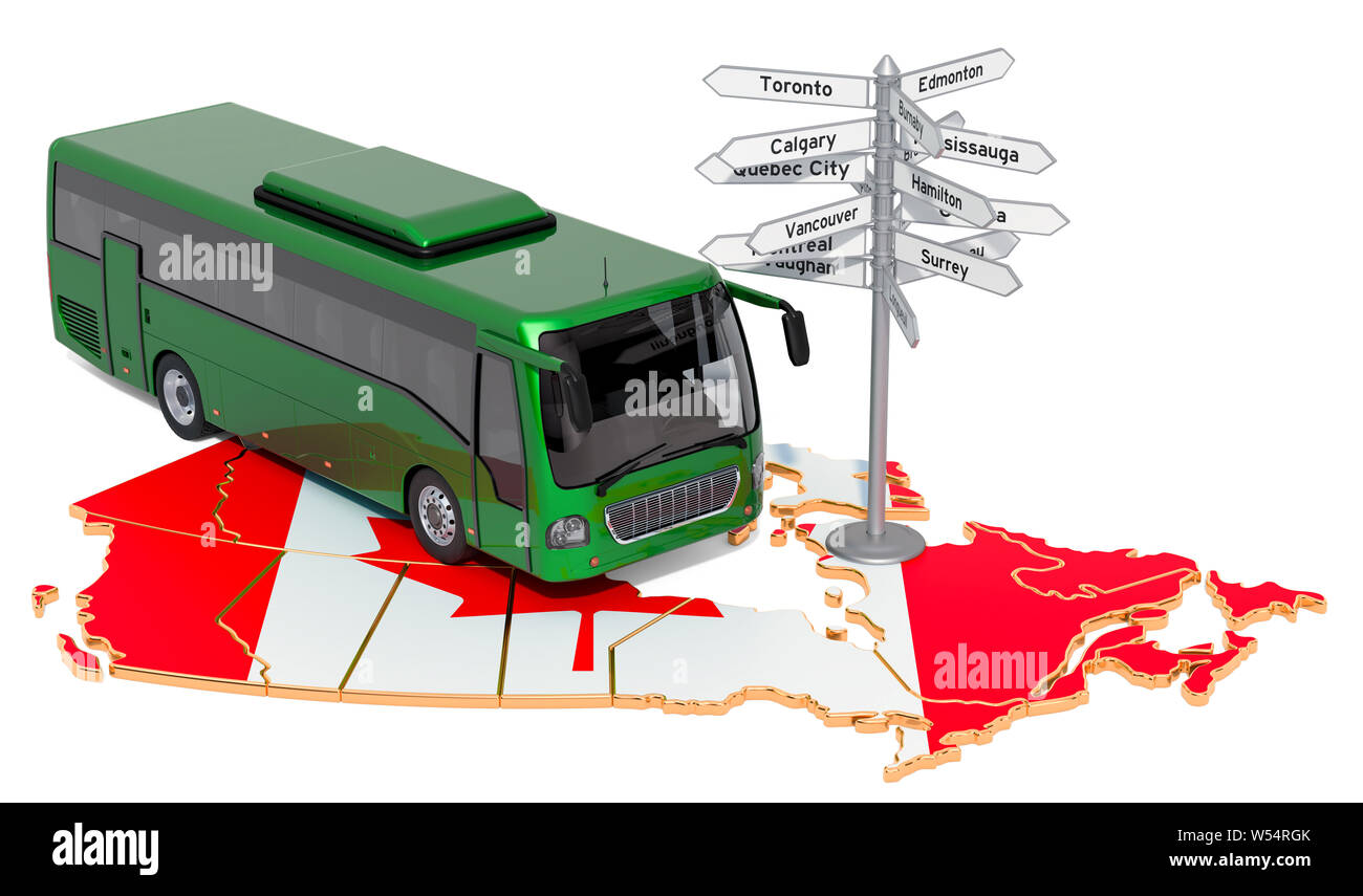 Canada Bus Tours concept. 3D rendering isolated on white background ...