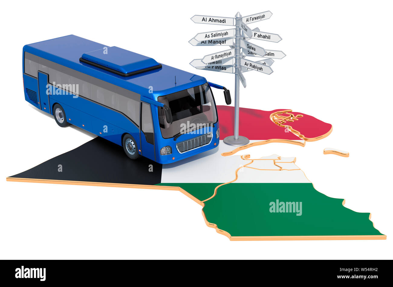 Kuwait Bus Tours concept. 3D rendering isolated on white background ...