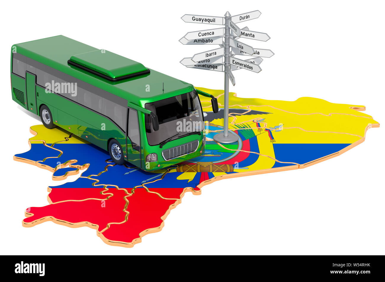 Ecuador Bus Tours concept. 3D rendering isolated on white background ...