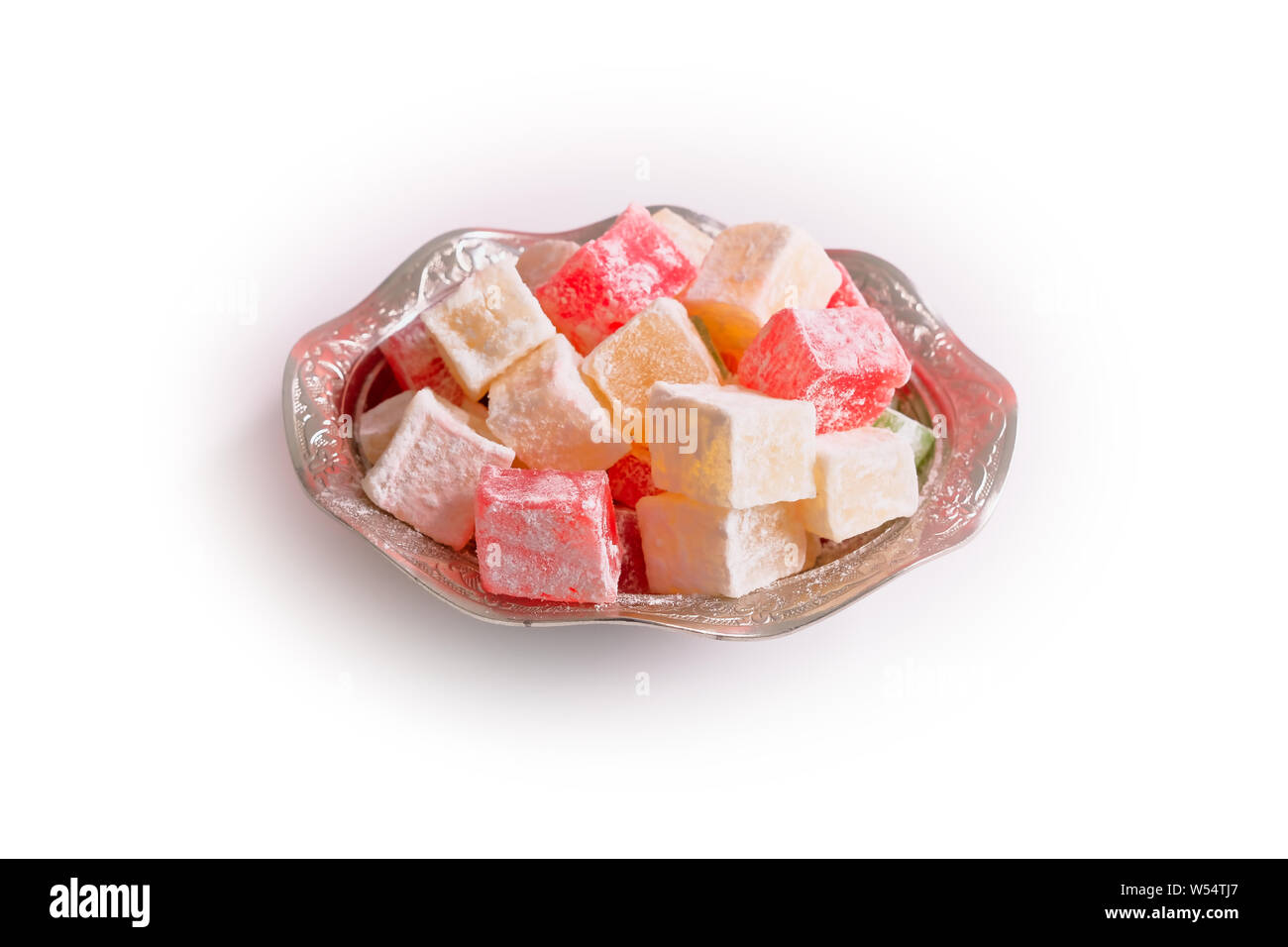 Turkish delight. Flavoured Turkish delights. Isolated surface Stock ...