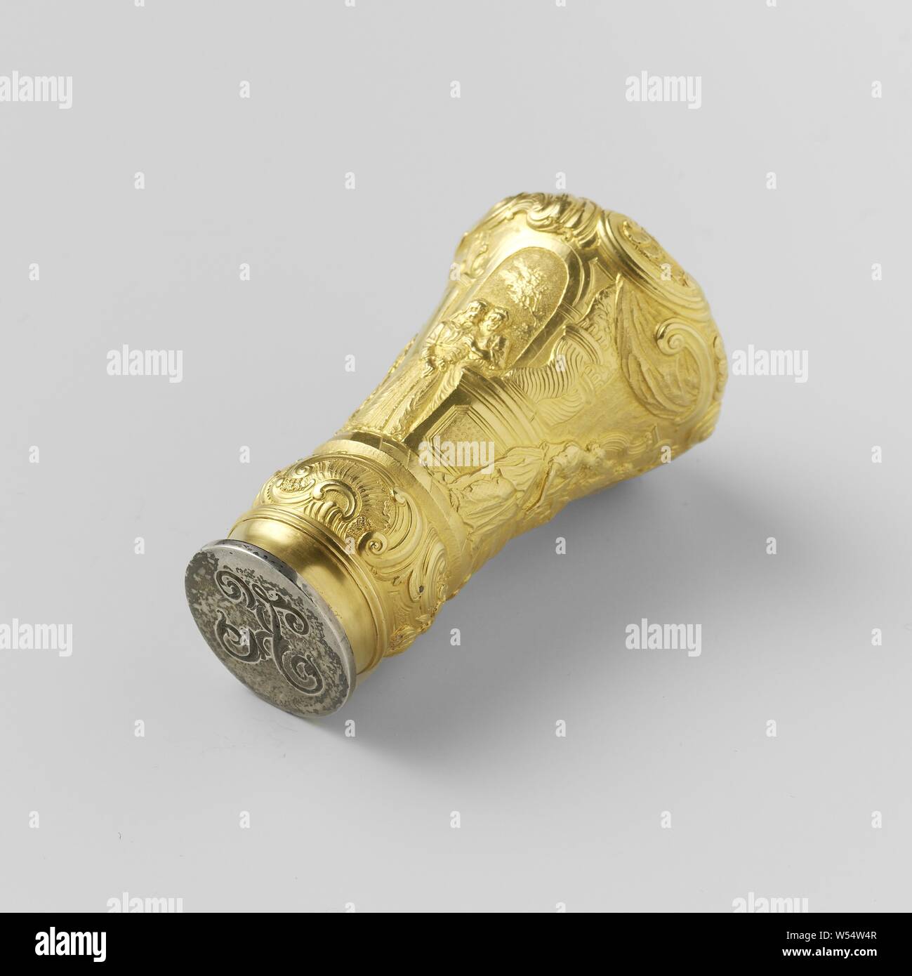 Walking stick button, used as a cachet, The round, cast button rests on ...