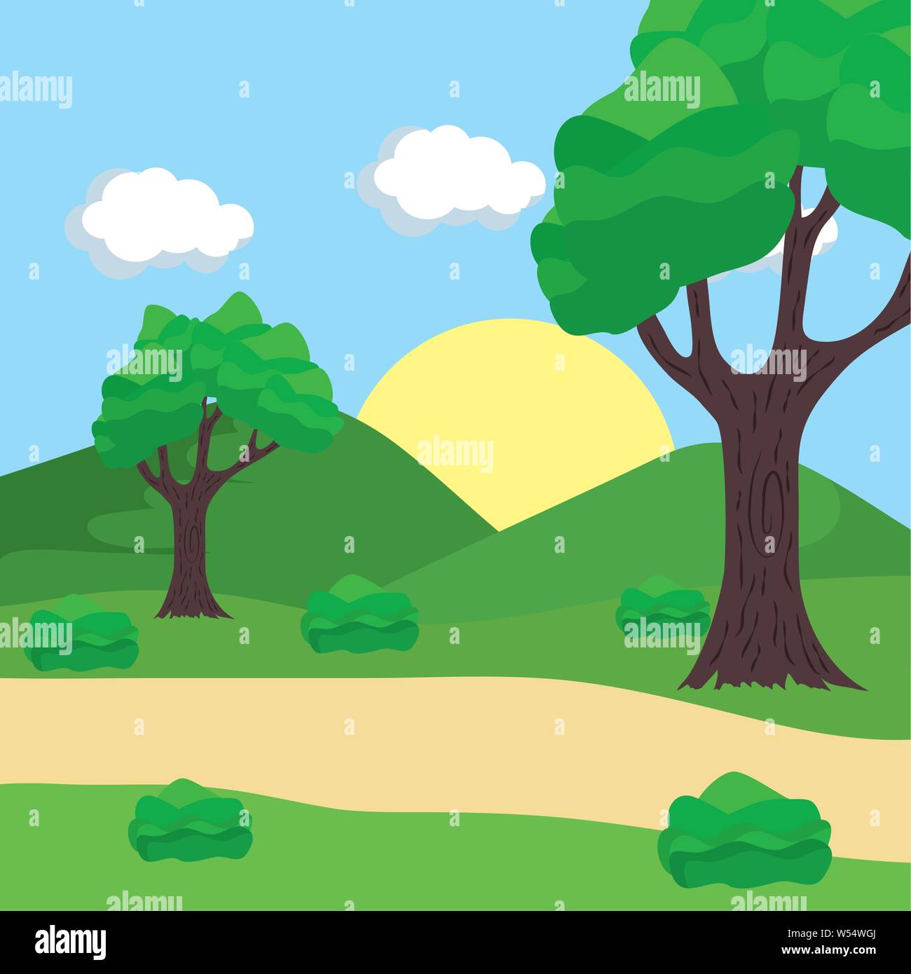 landscape tree sun sky path design Stock Vector Image & Art - Alamy
