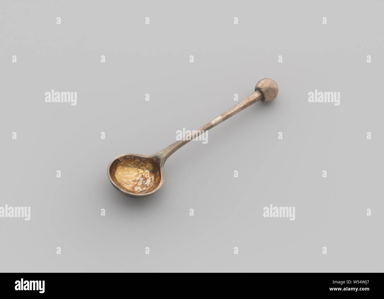 Salt spoon with round container and round stem with ball crown, Salt ...