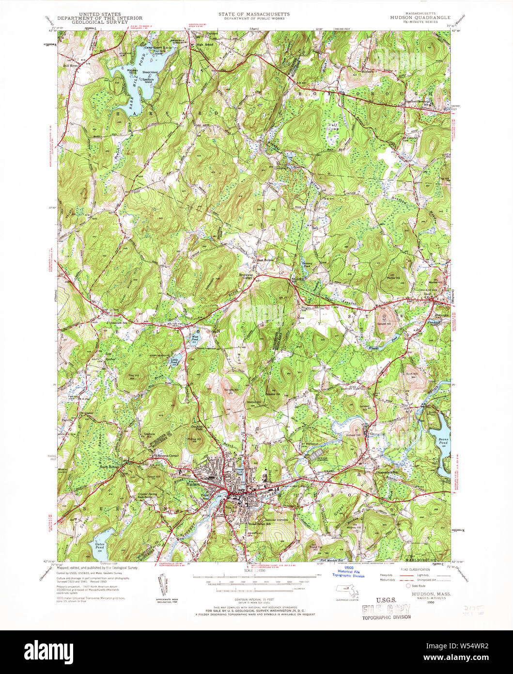 Massachusetts USGS Historical Topo Map MA Hudson 350214 1950 24000 ...