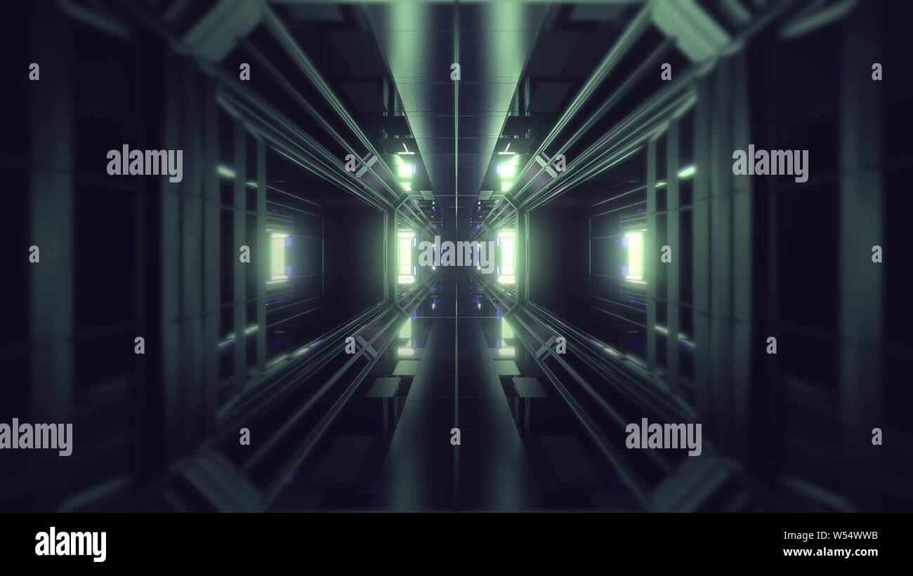 futuristic science-fiction tunnel corridor 3d illustration background ...