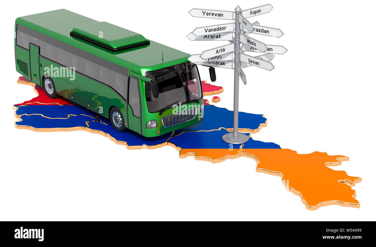 Armenia Bus Tours concept. 3D rendering isolated on white background ...