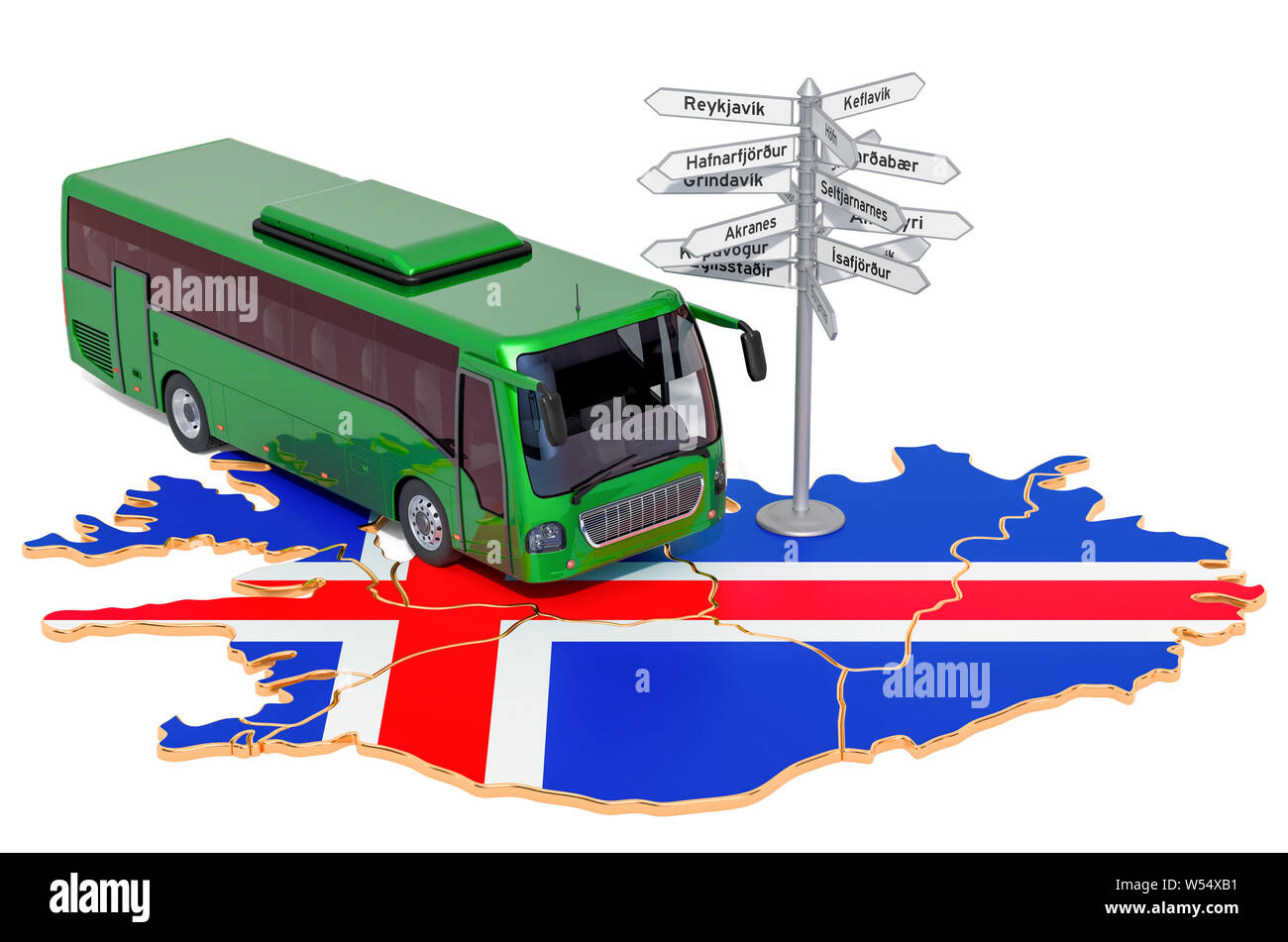 Iceland Bus Tours Concept 3d Rendering Isolated On White Background