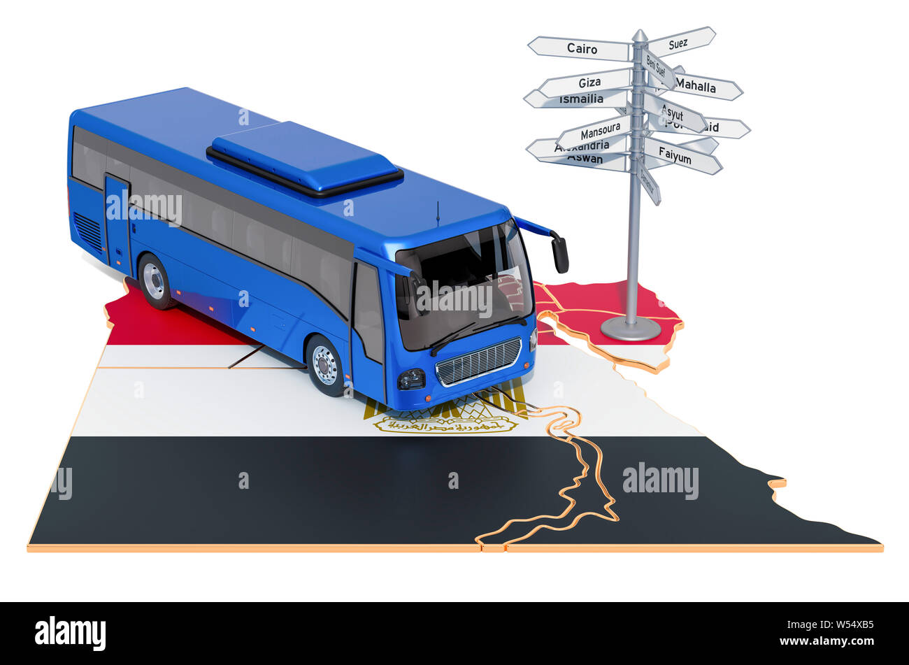 Egypt Bus Tours concept. 3D rendering isolated on white background ...