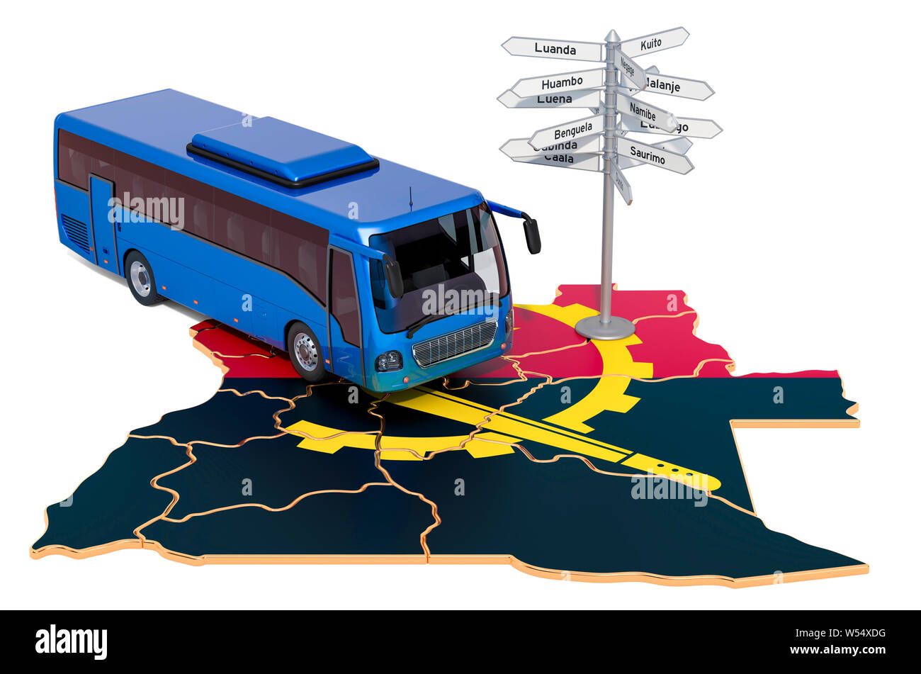 Angola Bus Tours concept. 3D rendering isolated on white background ...