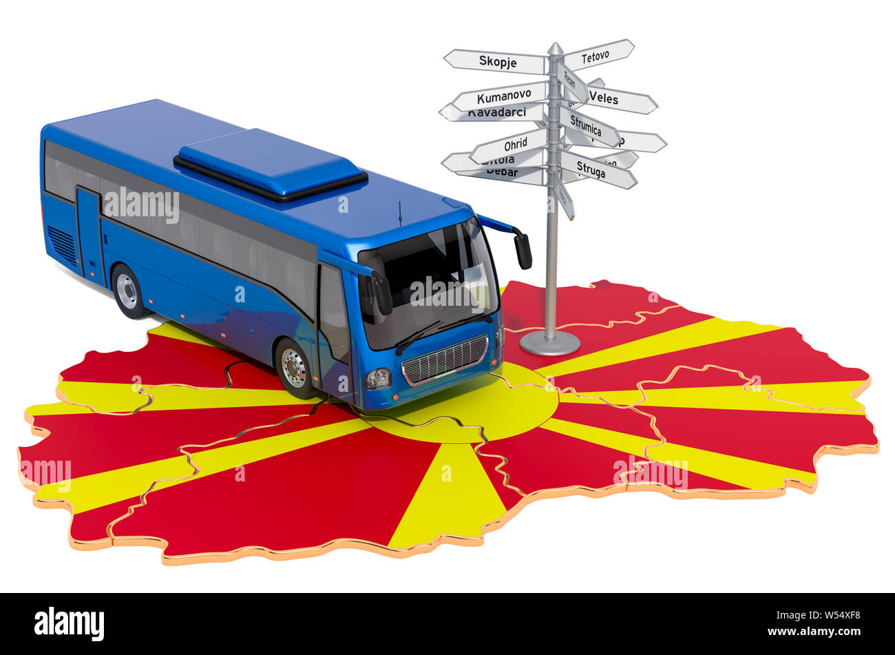 Macedonia Bus Tours concept. 3D rendering isolated on white background ...