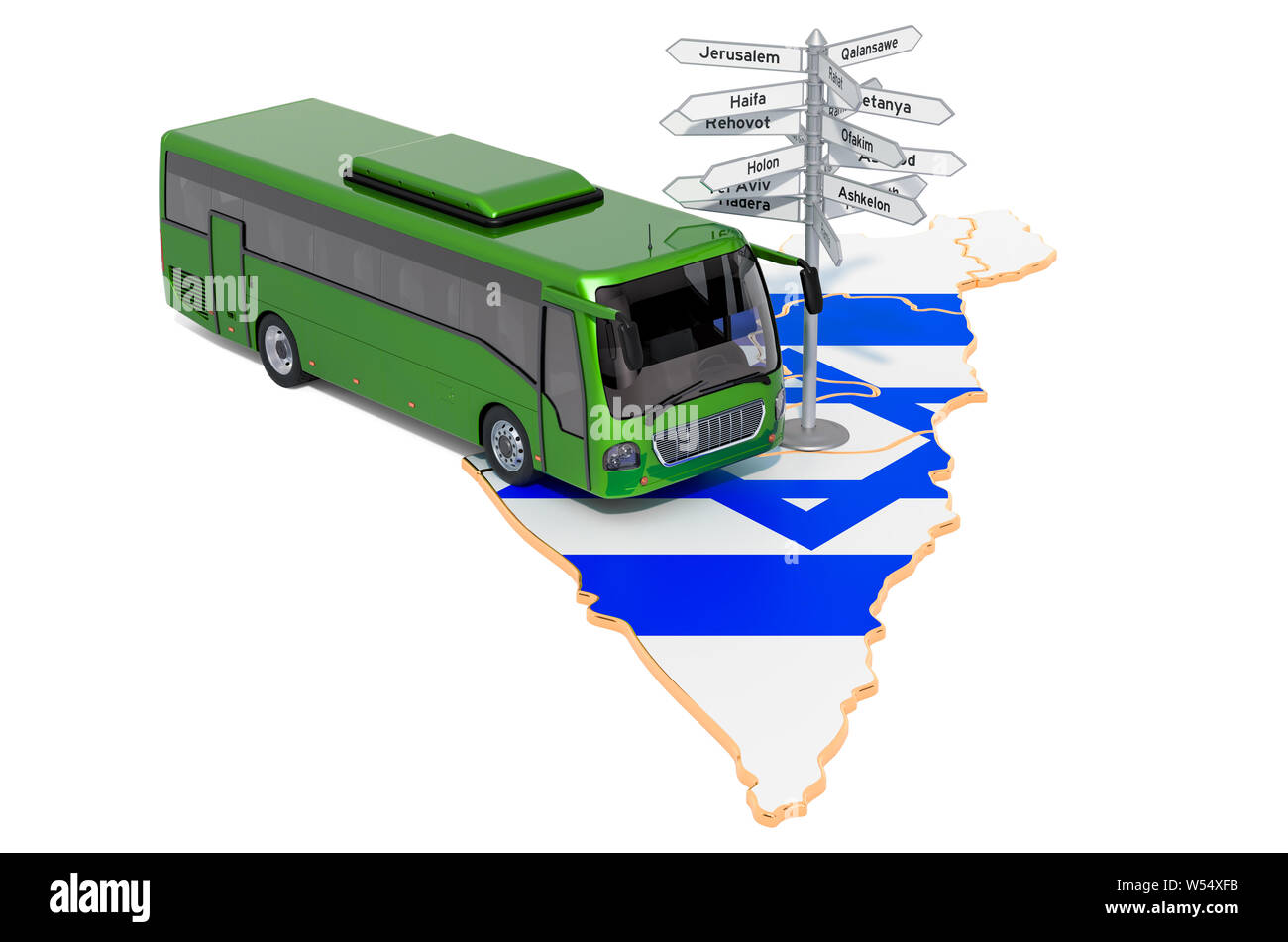 Israel Bus Tours concept. 3D rendering isolated on white background ...