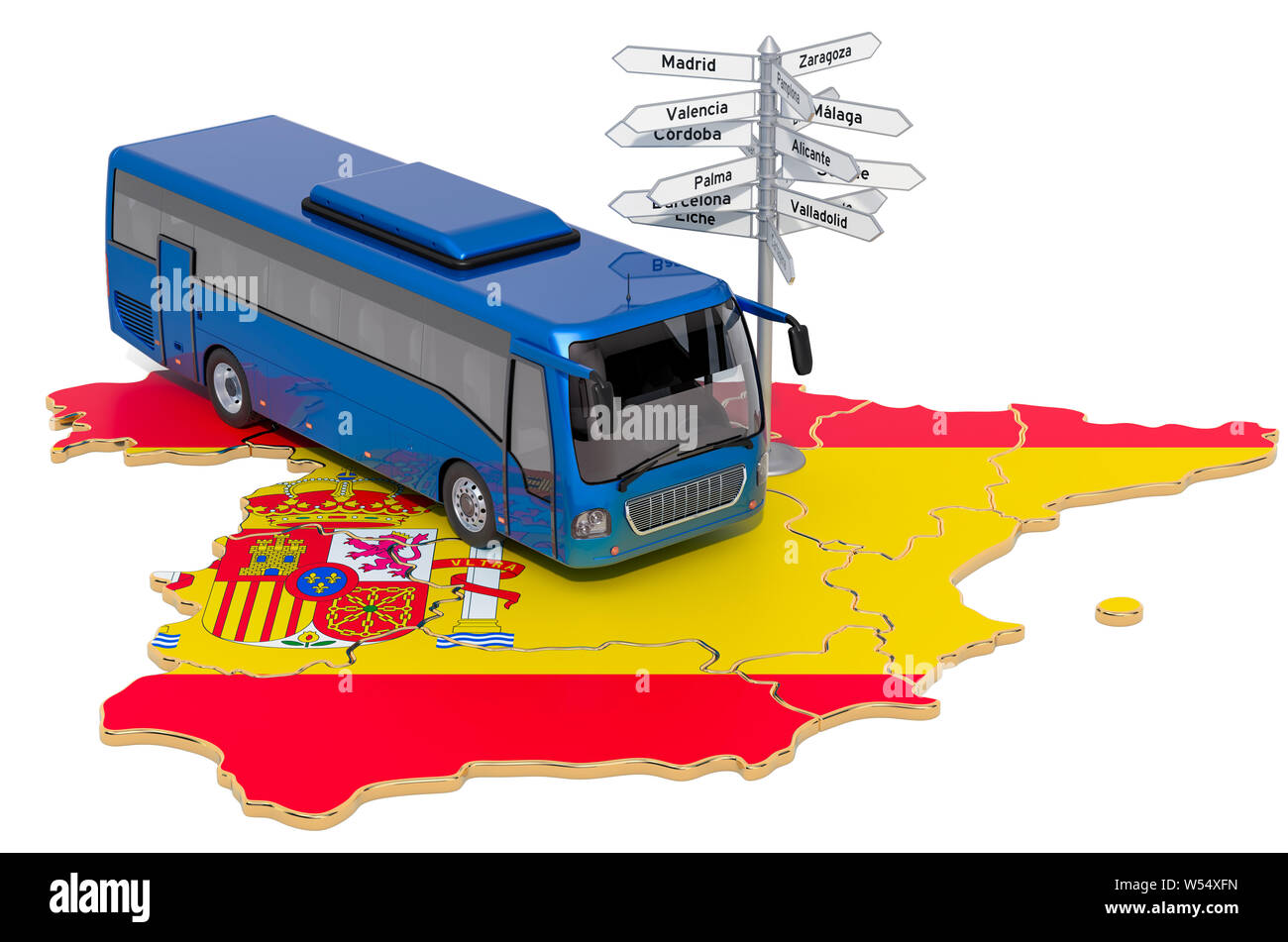 Spain Bus Tours concept. 3D rendering isolated on white background ...