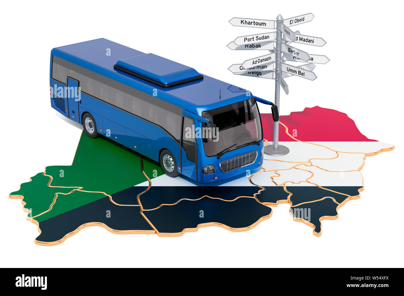 Sudan Bus Tours concept. 3D rendering isolated on white background ...