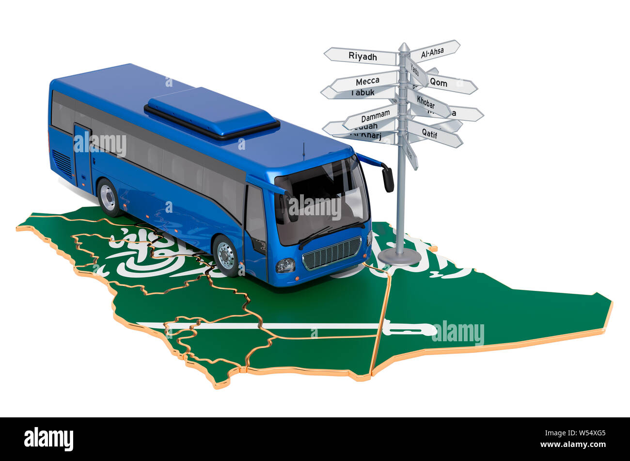 Saudi Arabia Bus Tours concept. 3D rendering isolated on white ...
